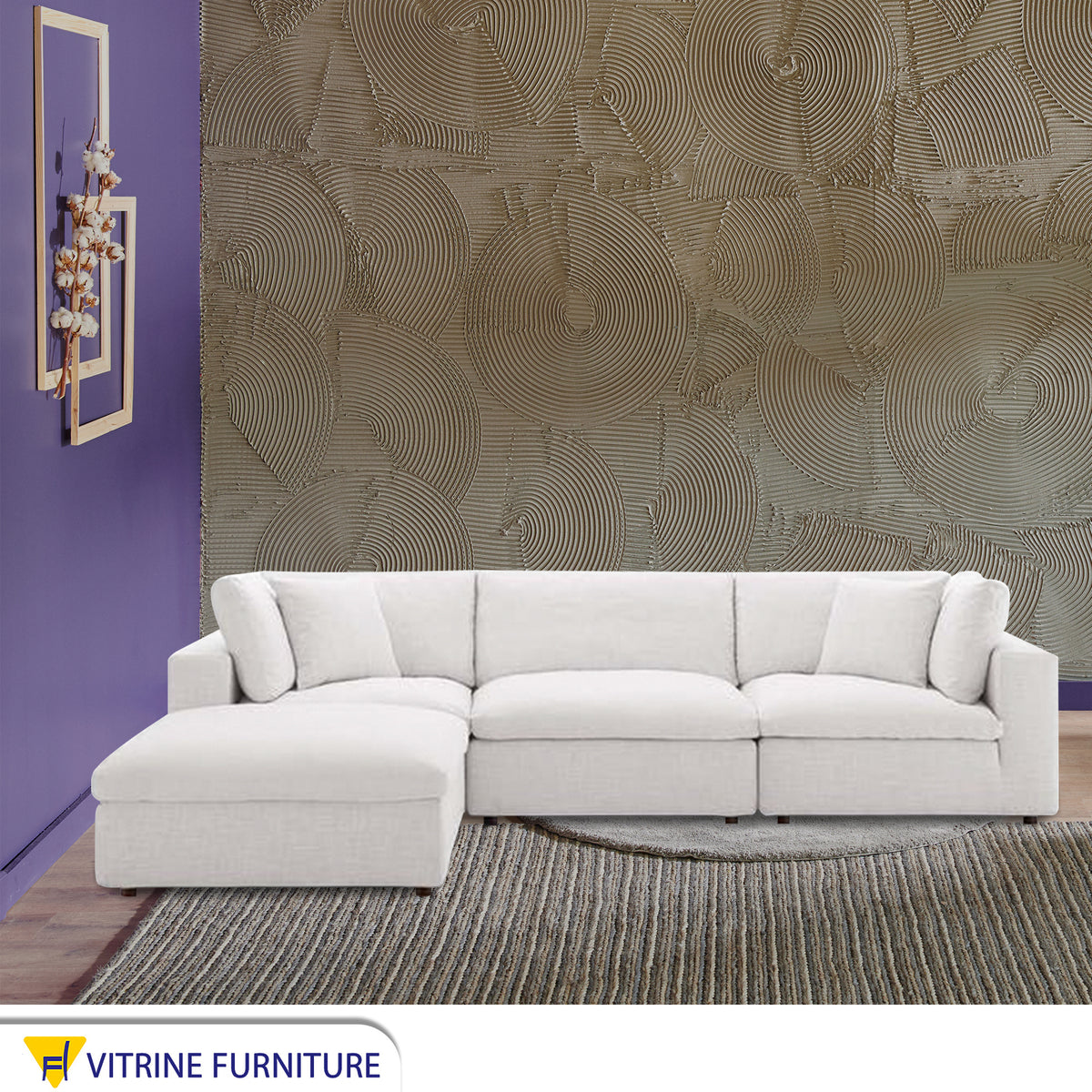 Its corner is off white, puffed upholstery - Vitrine Furniture