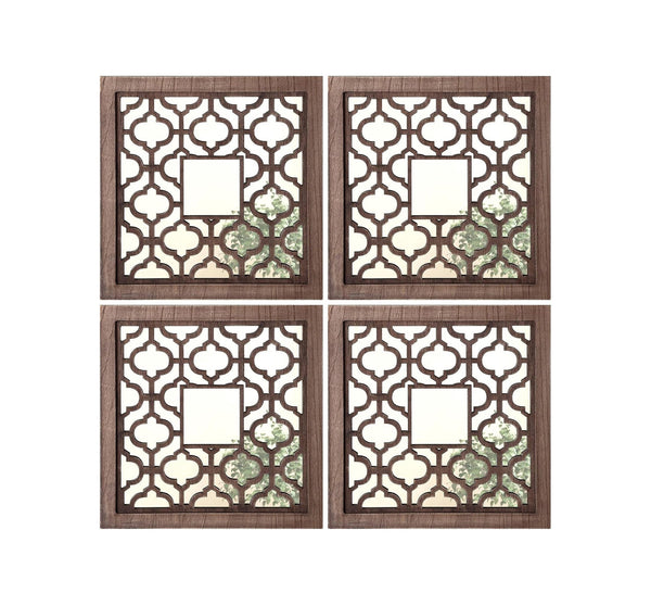 Elegant 4-Piece Mirror Set with Hollow Wood Decor - Vitrine Furniture