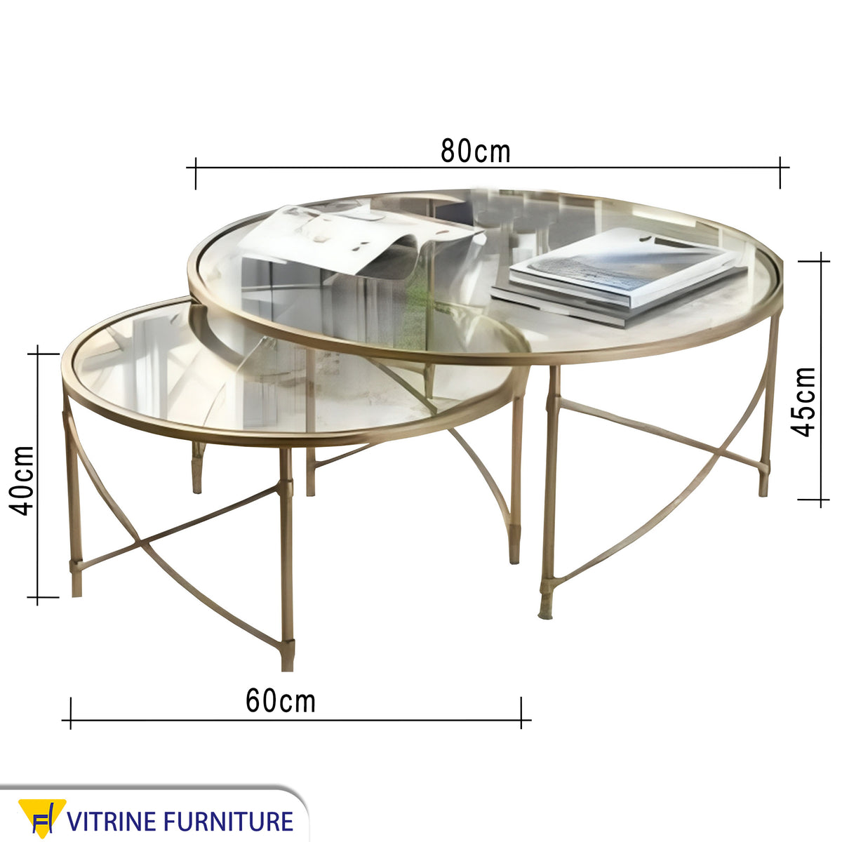 Two golden circular tables of different sizes - Vitrine Furniture