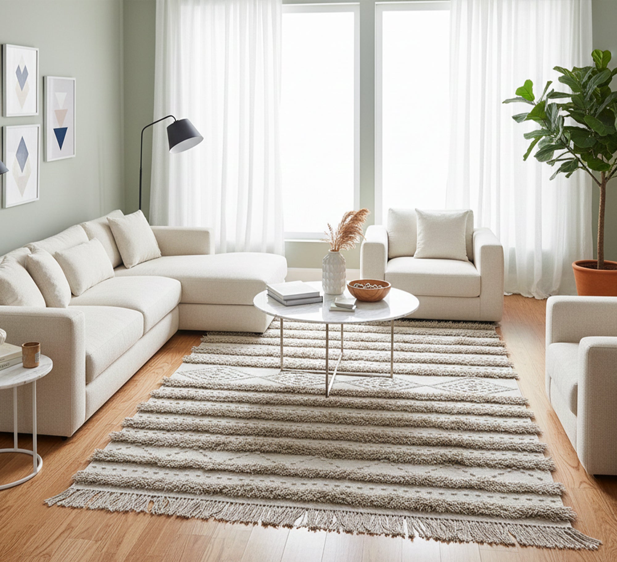 A cream rug with a brown fuzzy pattern and diamond lines – Vitrine ...