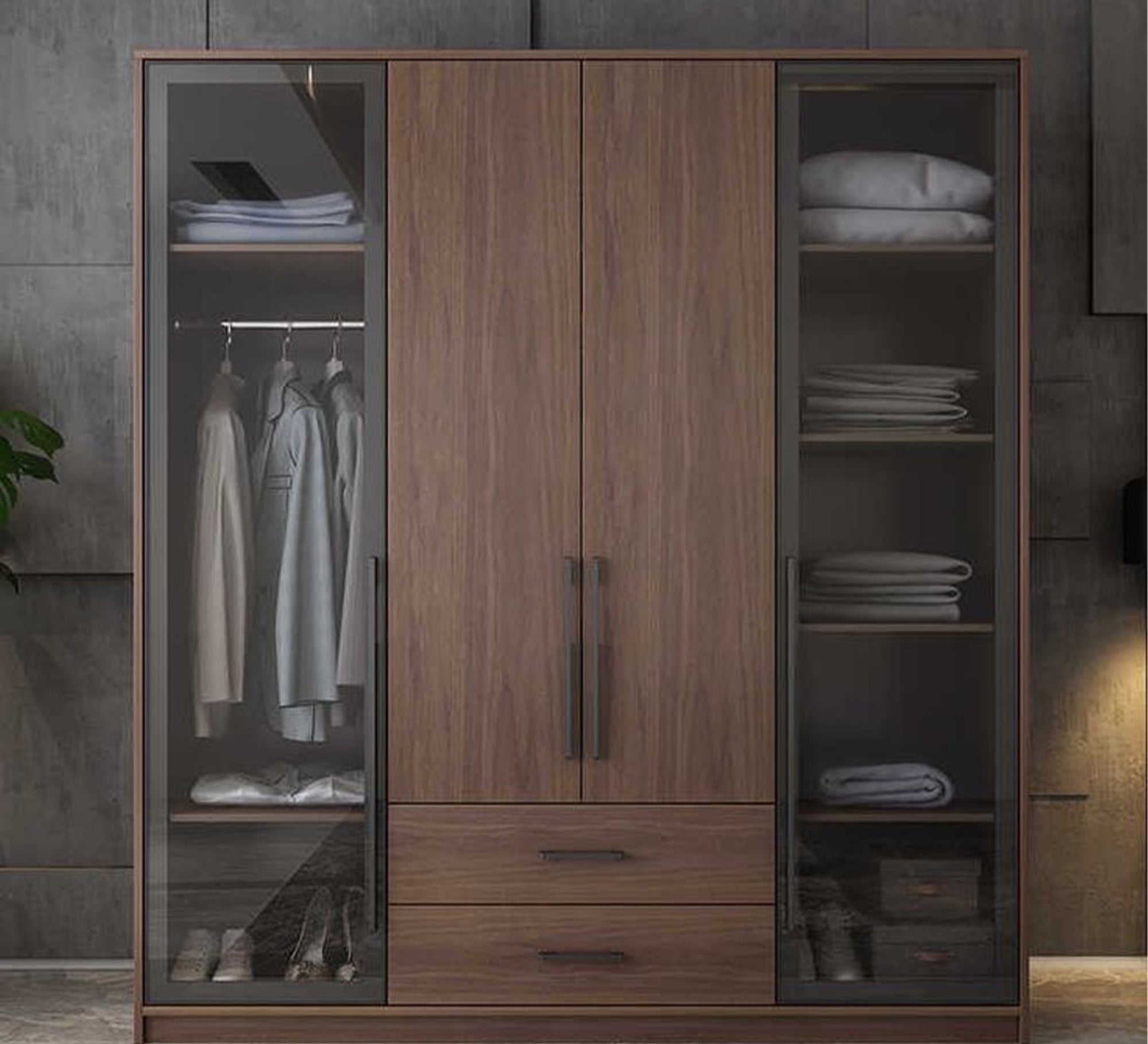 Elegant Brown Wooden Cupboard with Mirrored Glass Leaf – Vitrine Furniture