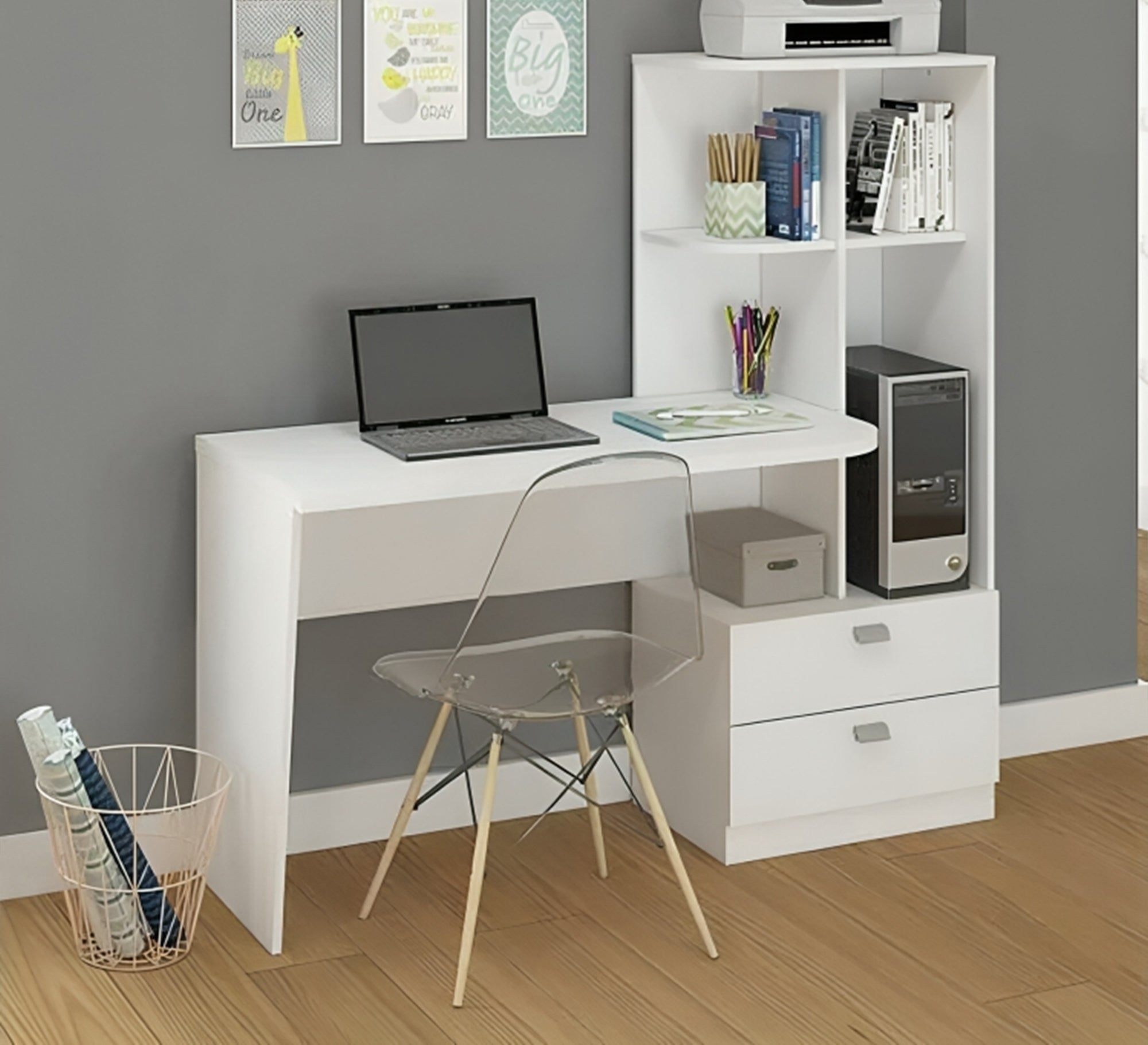 Desk with vertical shelving unit – Vitrine Furniture