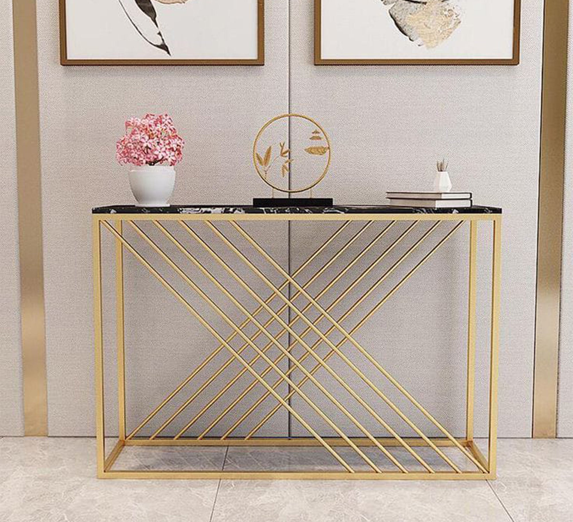 Gold console table with glass – Vitrine Furniture