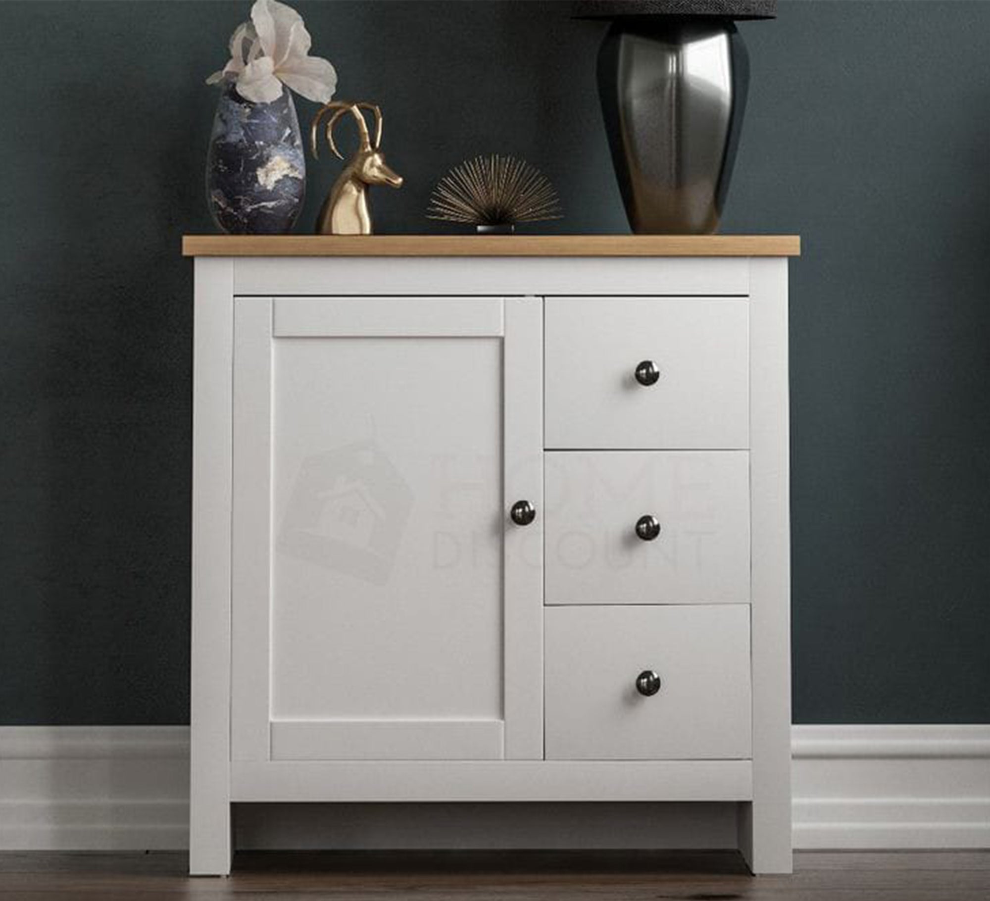 Practical white storage cabinet with three drawers and a large door ...