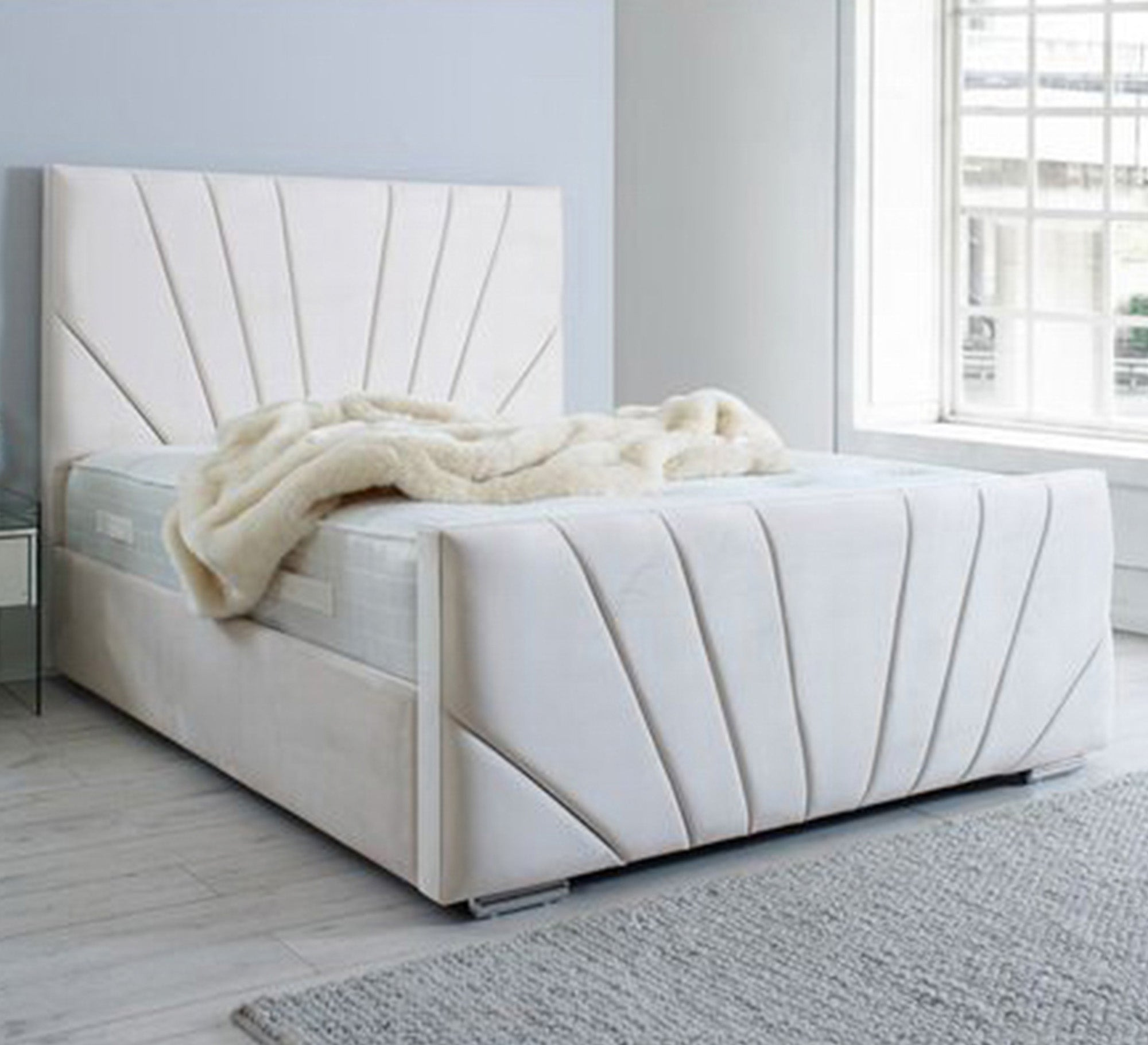 Single bed with sunken radial lines – Vitrine Furniture