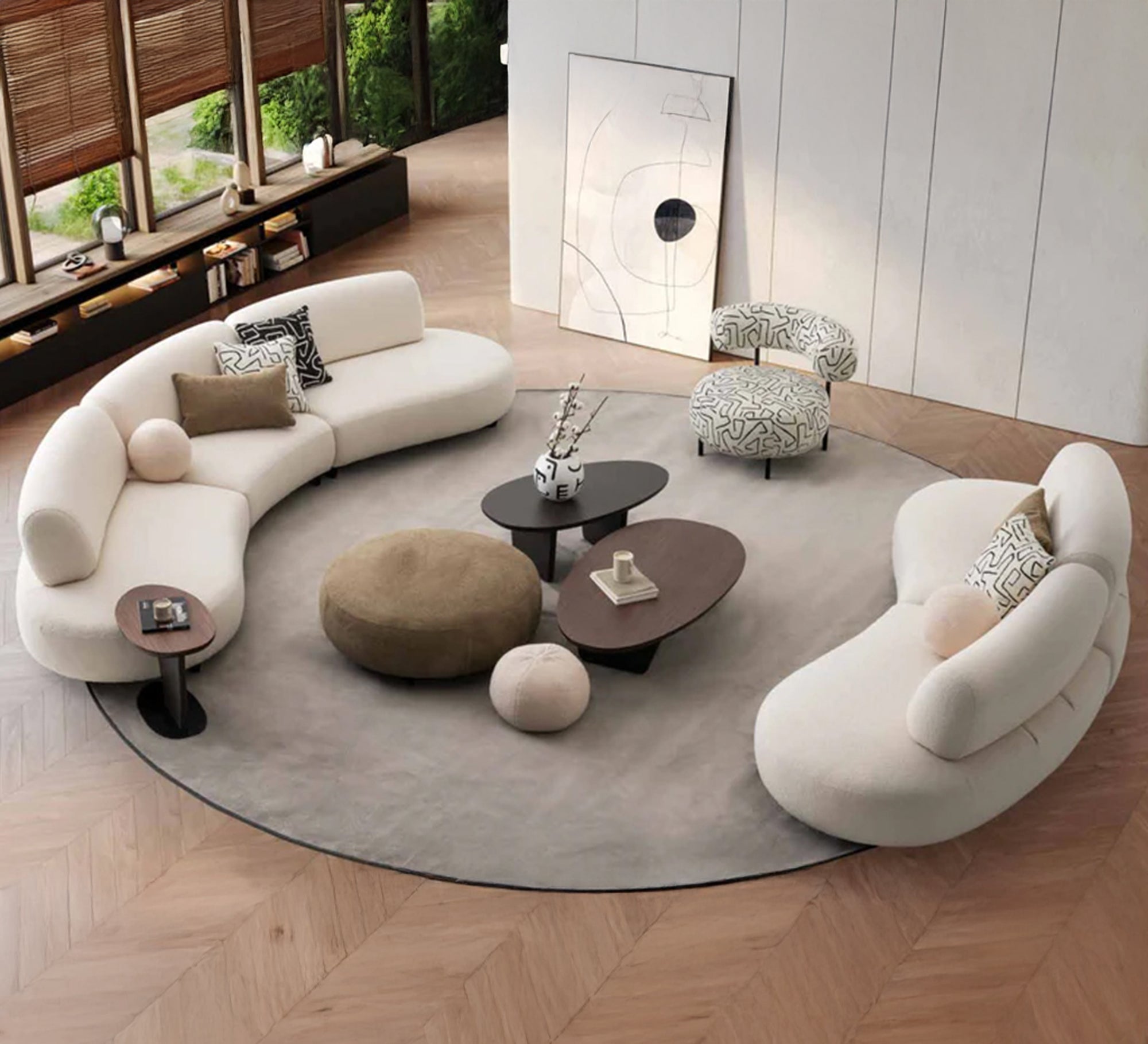 Sofa set: 2 curved sofas and circular chair – Vitrine Furniture