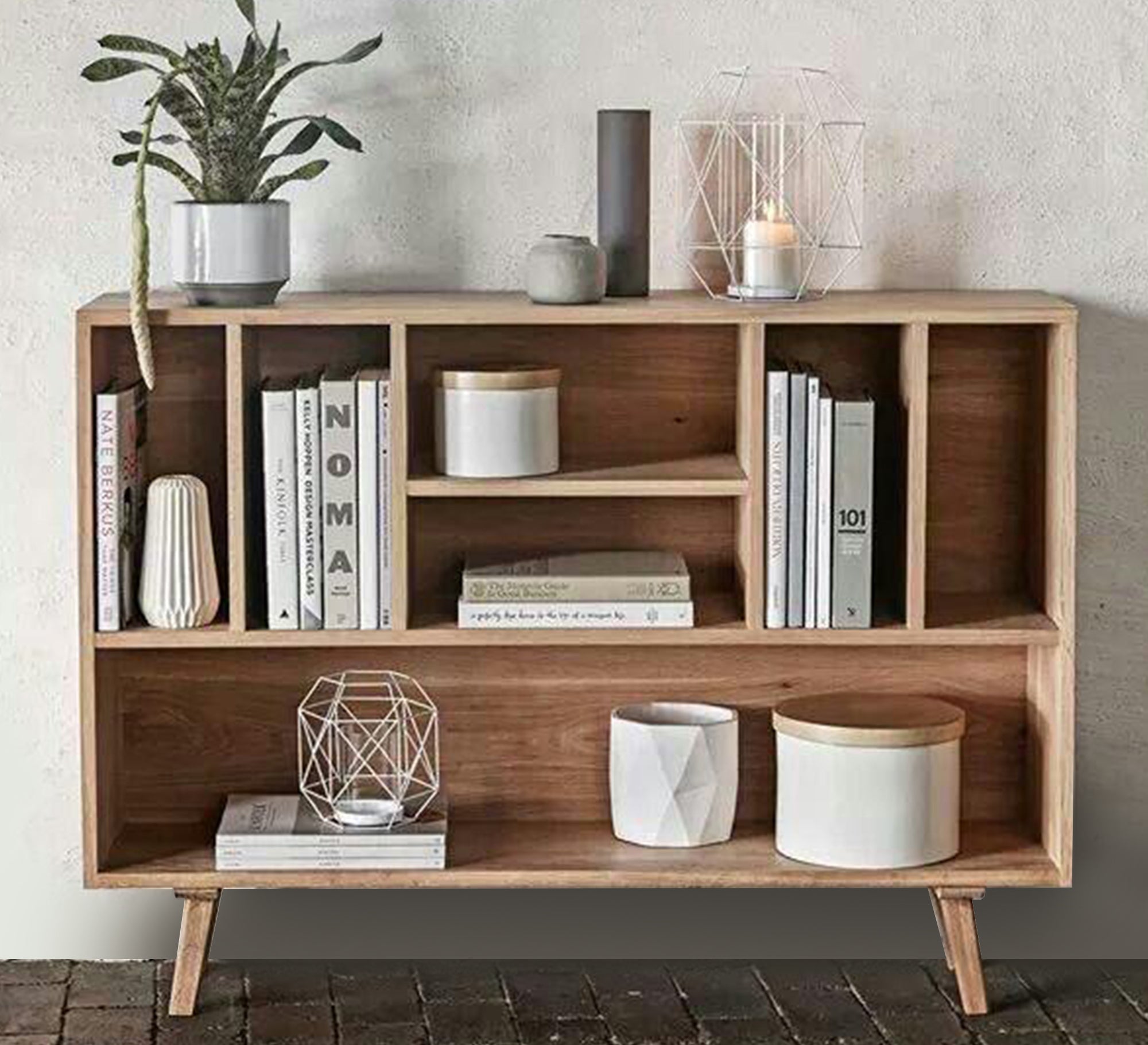 Solid-back bookcase with raised wooden legs – Vitrine Furniture