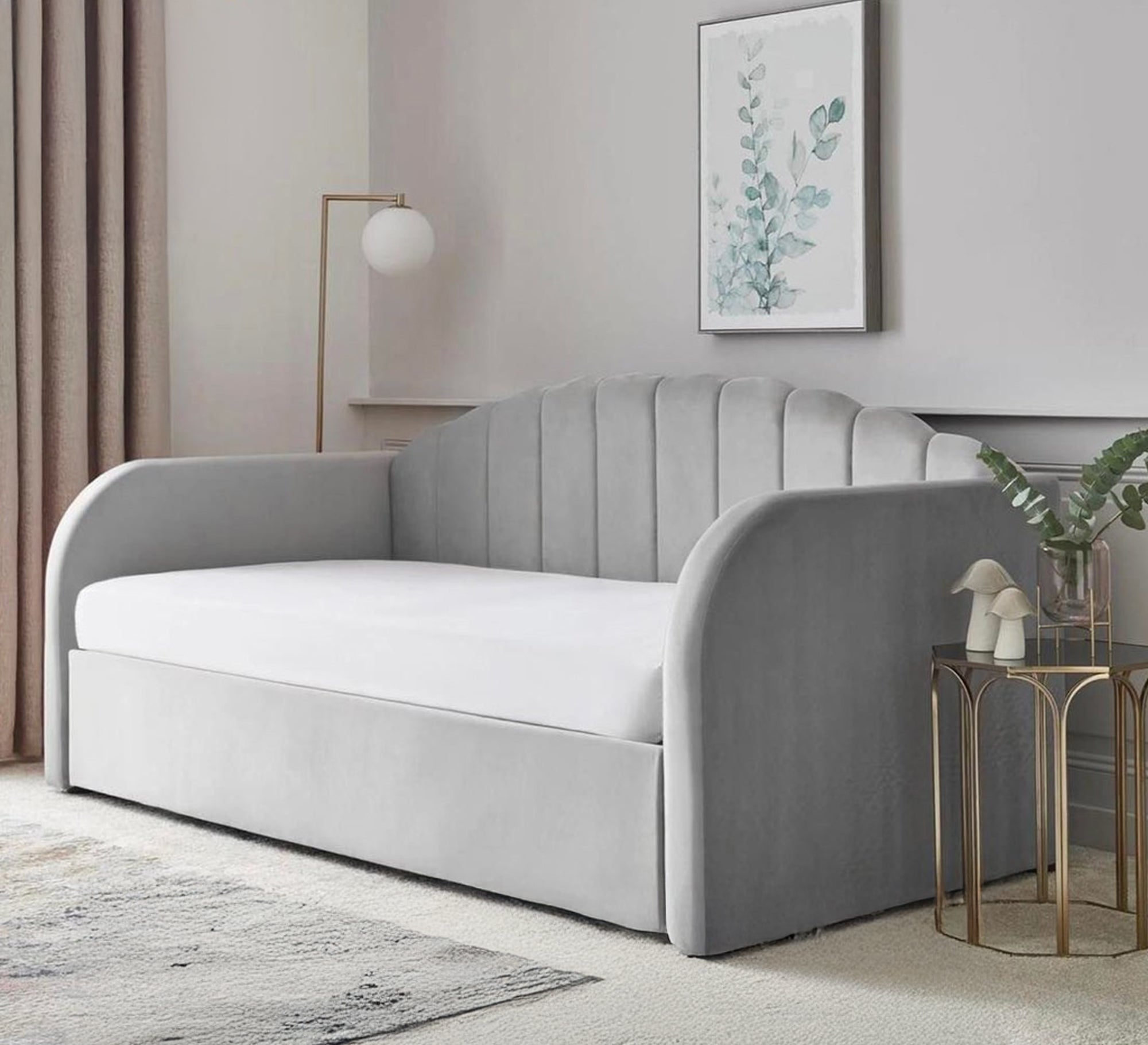 Upholstered U-shaped bed with rounded sideboards – Vitrine Furniture